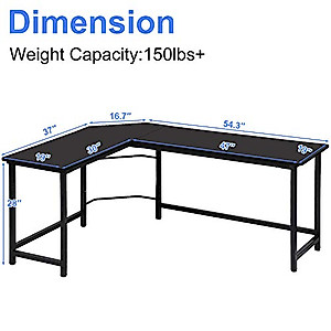 Meetperfect Corner Desk L-Shape Desk Wooden Computer Desk Gaming Table Home Office Desk Office Table Corner Table with Large Monitor Computer Stand, PC Laptop Study Table Workstation, 55"+37", Black