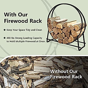 Goplus 41 Inch Firewood Log Hoop, Tubular Steel Log Holder, Heavy Duty Wood Storage Rack for Outdoor & Indoor, Fireplace Pit