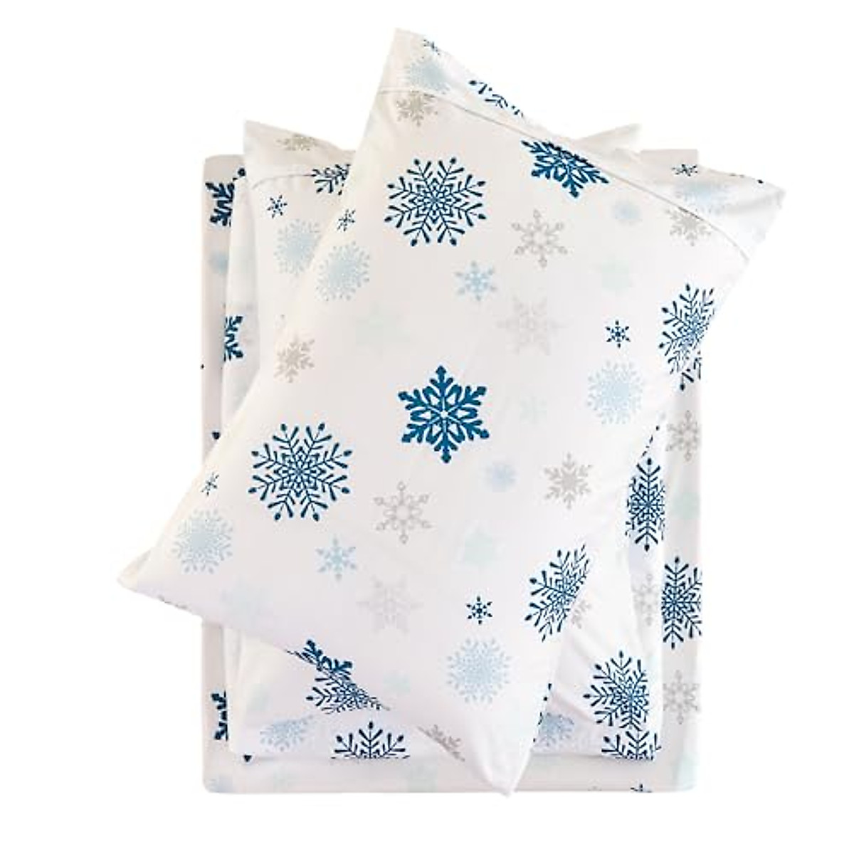 Mooreeke Christmas Holiday Full Sheets, Snowflake Printed Full Bed Sheet Set with Deep Pocket Non-Slip Fitted Winter Sheet