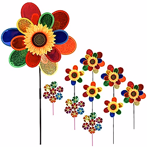 ZOOFOX 9 Pack Pinwheels, Sunflower Lawn Pinwheel, Colorful Wind Spinners for Garden,Yard, Patio, Farm and Party Outdoor Decor