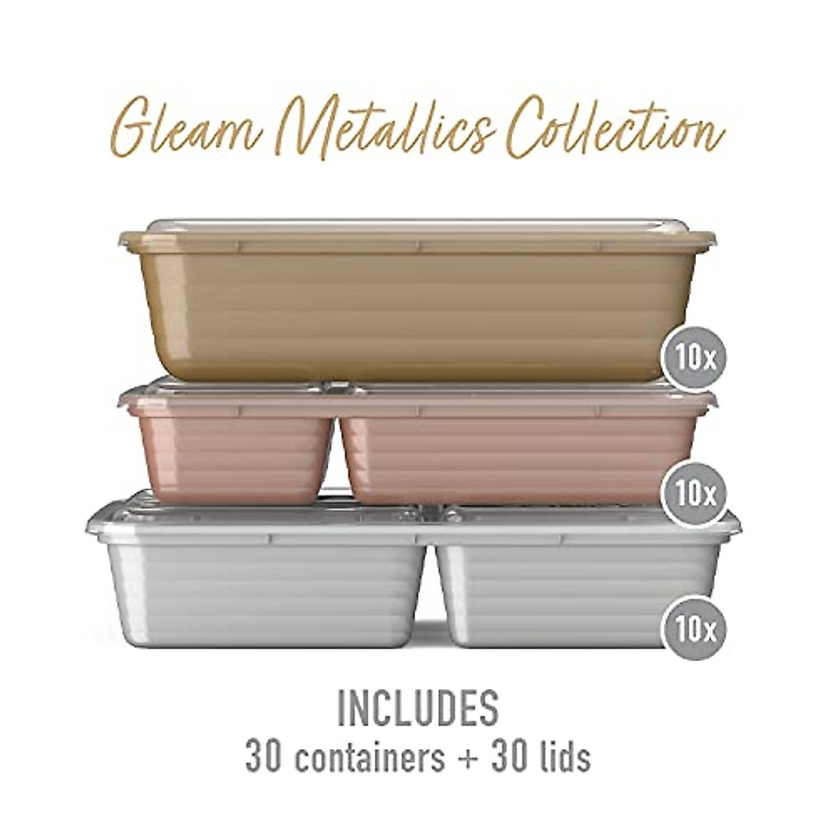 Bentgo® Prep 60-Piece Meal Prep Kit - 1, 2, & 3-Compartment Containers with Custom Fit Lids - Microwaveable, Durable, Reusable, BPA-Free, Freezer & Dishwasher Safe Storage Containers (Gleam Metallics)