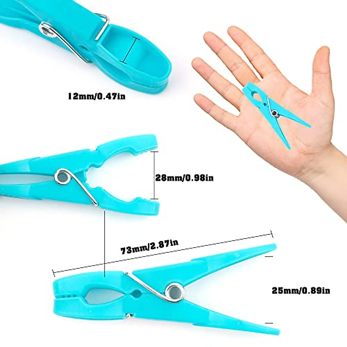 24Pcs Plastic Clothespins, Heavy Duty Laundry Clothespins, Air-Drying Clothing Pin Set, Towel Clips Clothes Pins Spring Clips, Beach Towel Clips