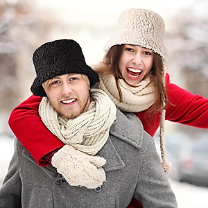 SATINIOR 3 Pcs Fuzzy Bucket Hat Faux Fur Bucket Hat Winter Fluffy Bucket Hat Wide Brim Cloche Hat Fisherman Cap for Women Men