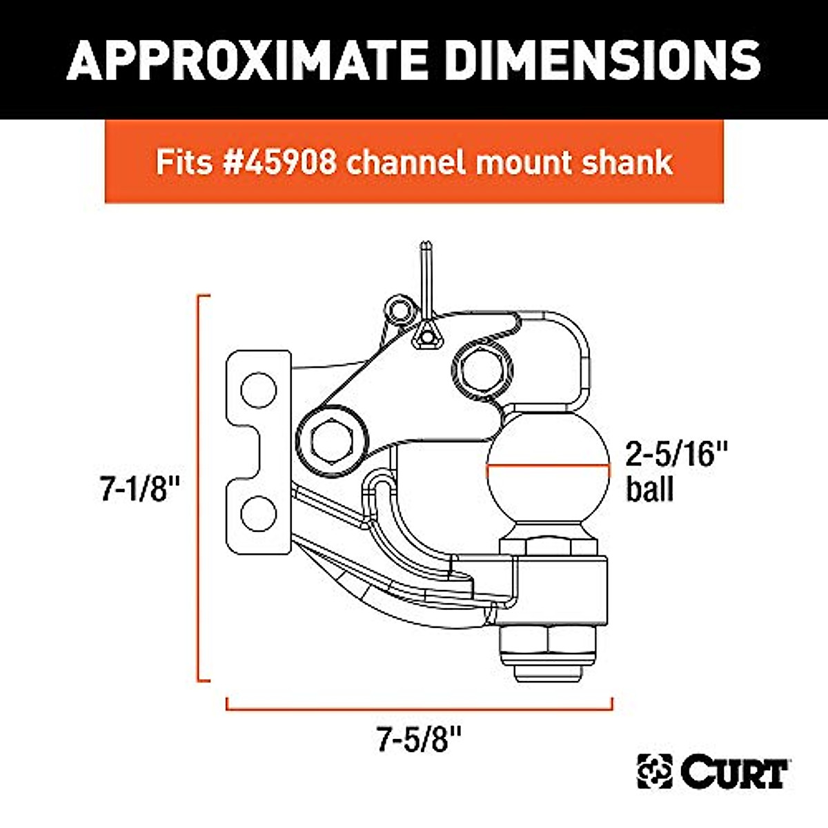 CURT 45922 Channel Mount Pintle Attachment with 2-5/16-Inch Ball, 20,000 lbs, Shank Required , Black