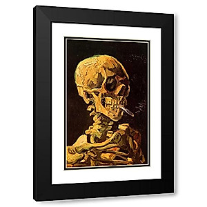ArtDirect Skull With Burning Cigarette II 14x18 Black Modern Wood Framed with Double Matting Museum Art Print by Van Gogh, Vincent