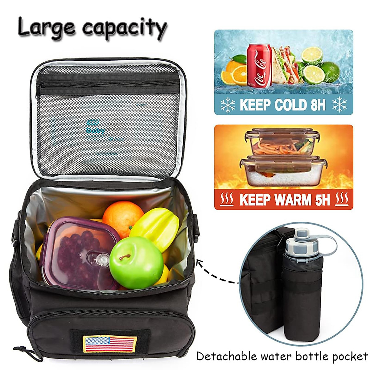 MOV COMPRA Tactical Leakproof Lunch Bag for Men, Insulated Lunch Box for Men Large Capacity with MOLLE Water Bottle Pouch and Adjustable Shoulder Starp, Green Lunchbox for Adults for Work, Picnic