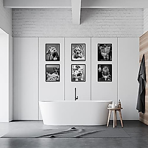 YAODAYAO Bathroom Wall Art Prints Set of 6 Glam Glitter Tissue Bathroom Artwork Wall Black and White Canvas Poster Modern Fun Fashion Wall Art Dog Funny Bathroom Wall decor (8"x10" UNFRAMED)
