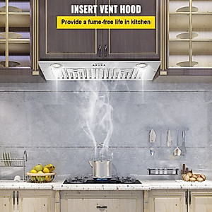 VEVOR Insert Range Hood, 800CFM 3-Speed, 30 Inch Stainless Steel Built-in Kitchen Vent with Push Button Control LED Lights Baffle Filters, Ducted/Ductless Convertible, ETL Listed…