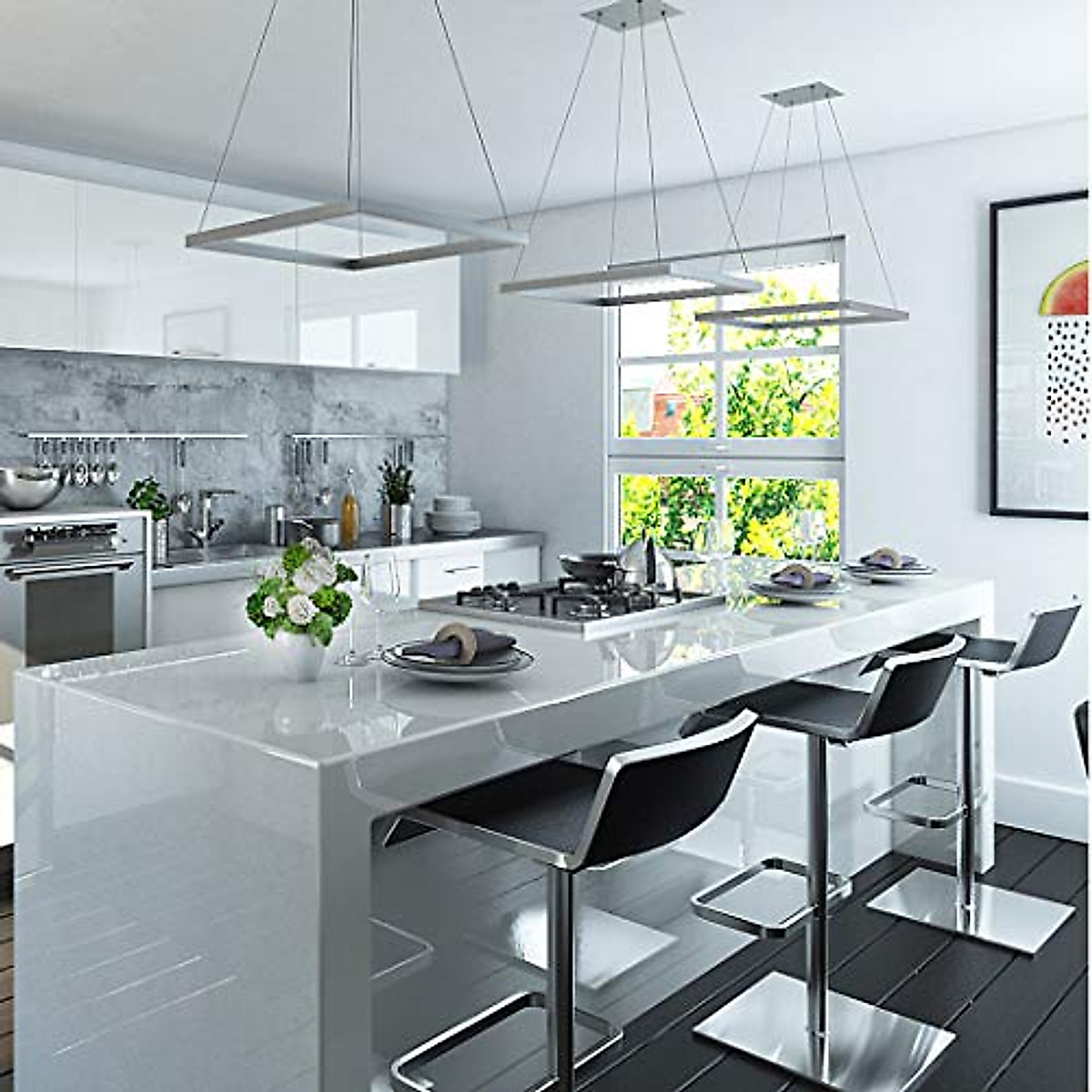 VONN VMC31620AL Atria 20" LED Chandelier, Adjustable Suspension Fixture, Modern Square Chandelier Lighting in Silver