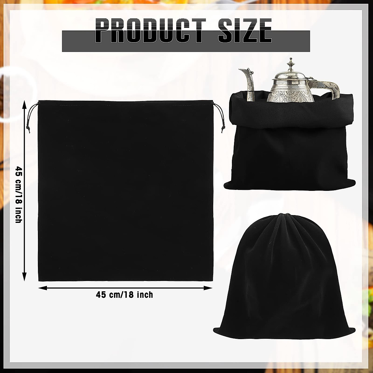 Riakrum 12 Pcs Silver Storage Bags, 18 x 18 Inch Anti-Tarnish Cloth Bag Jewelry Storage Bags Silverware Bags Fabric Cloth Bags for Silver Jewelry Silverware Protection Flatware Silver Plate (Black)