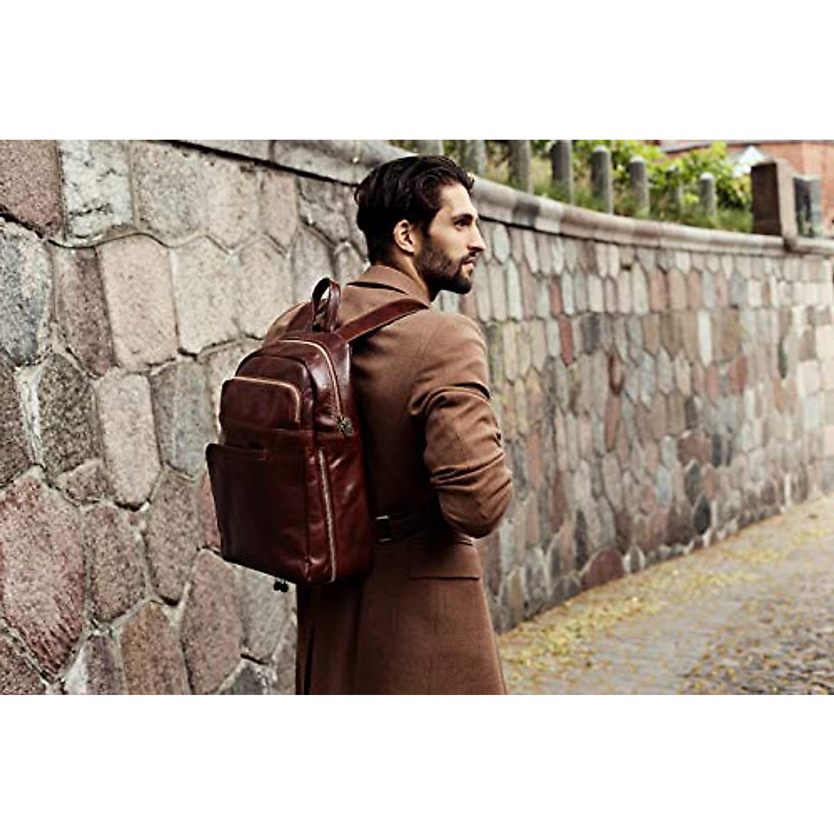 Time Resistance Leather Business Backpack - Handmade Business Daybag for Laptop A4 Portfolio Travel Satchel Rucksack Bag - Dark Brown Unisex