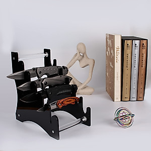 KAFENDA Pocket Knife Display Acrylic Desktop Display Stand Holds 6 Fixed Knives for Hunting Knife,Dagger,Pocket Knife Display（Black）