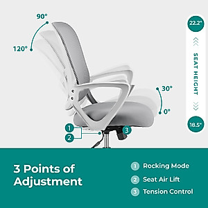 Ergonomic Office Chair, Home Desk Mesh Chair with Fixed Armrest, Executive Computer Chair with Soft Foam Seat Cushion and Lumbar Support