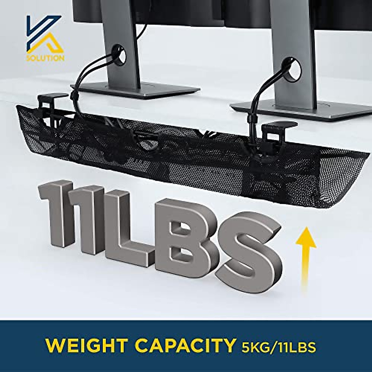 Under Desk Mesh Cable Management – 36 inch Cable Manager Tray for Cord Power Strip -No Drill Cable Management - Safe Wire Management Net for Desks, Office, and Home (Black)