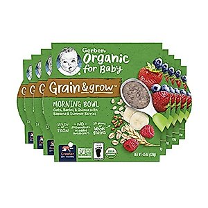 Gerber Organic Grain & Grow Morning Bowl, Oats, Barley & Red Quinoa With Banana & Summer Berries, 4.5 Ounce (Pack of 8)