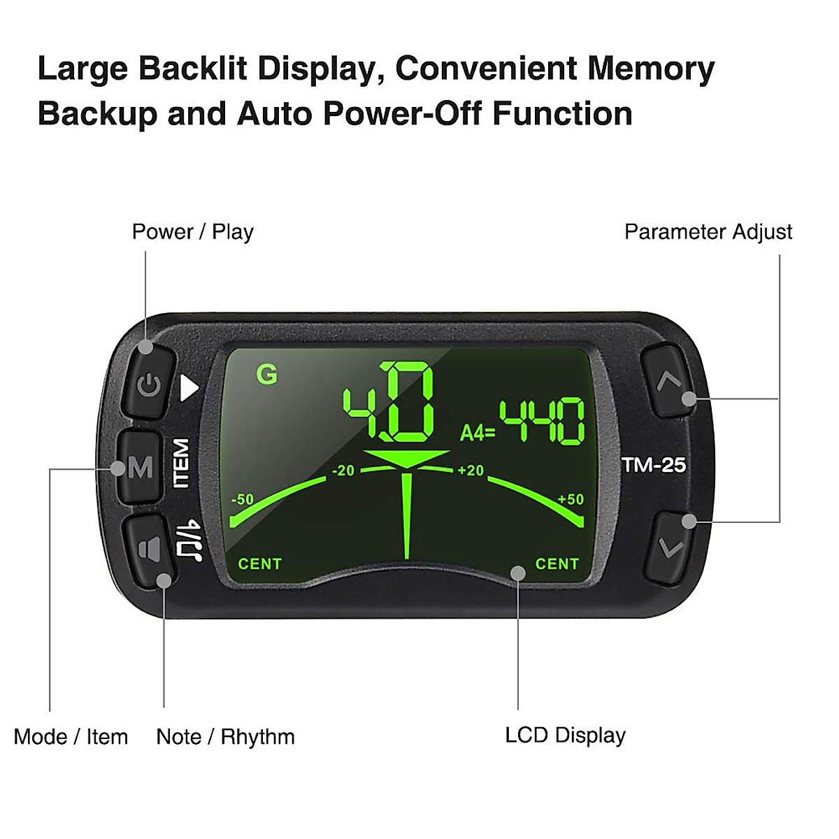 LEKATO Guitar Tuner Clip On Metronome Tuner Tone Generator 3 in 1 Multifunction Portable for All Instruments, Bass, Chromatic, Instruments, Violin and Ukulele (Battery Clipped on the Silicone Pad)
