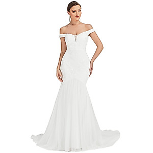 Ever-Pretty Women's Elegant Sleeveless Off Shoulder Mermaid Wedding Dresses for Women White US4