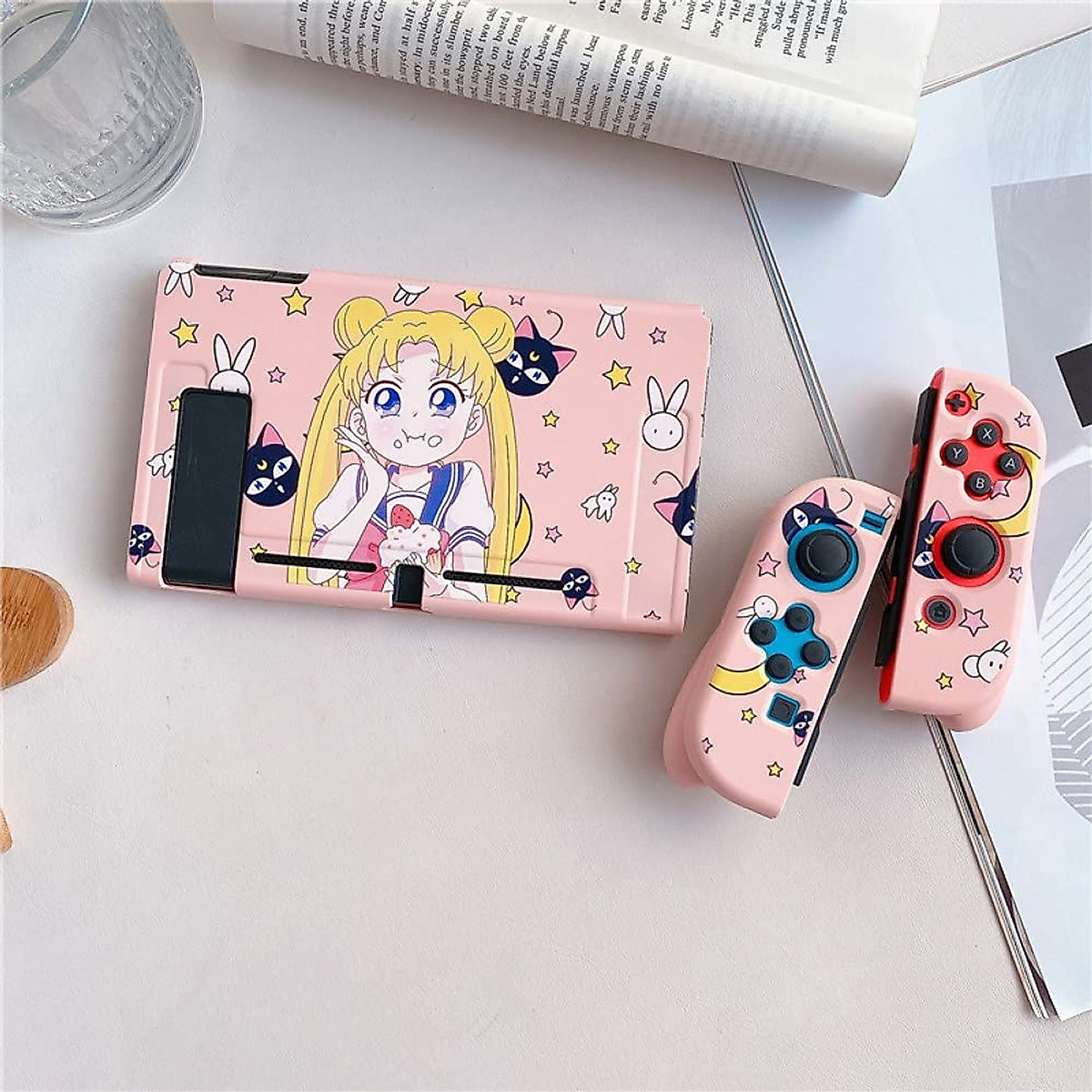 Protective Case for Switch,Cute Sailor Moon Case Compatible with Nintendo Switch,Pink Sailor Moon Game Accessories Soft Slim Grip Cover Shell for Console