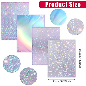 24 Sheets Holographic Sticker Paper Vinyl Printable Sticker Paper Transparent Holographic Self Adhesive Sticker Holographic Rainbow Waterproof Film for Stickers, A4 Size, 8.25 x 11.7 Inches