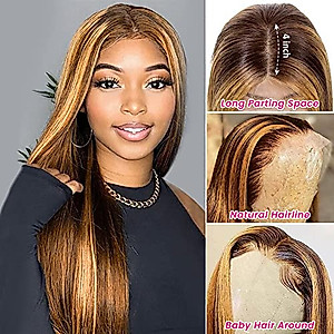 Manhoter Highlight Ombre Lace Front Wigs Human Hair Pre Plucked 18 Inch