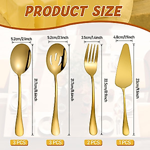 Tanlade 19 Pcs Stainless Steel Serving Utensils Set Flatware Include Spoons Forks Slotted Spoons Soup Ladle Skimmers Pie Server Serving Tongs for Home Buffet Party Breakfast Dinner(Gold)