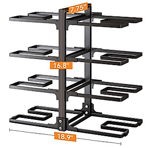 Pots and Pans Organizer, 8 Tier Pan Organizer Rack for Cabinet,Heavy Duty Pot and Pan Organizer for Under Cabinet, Adjustable Pan Lid Holder for Kitchen Pantry to Store Dutch Ovens, Cast-Iron Pans