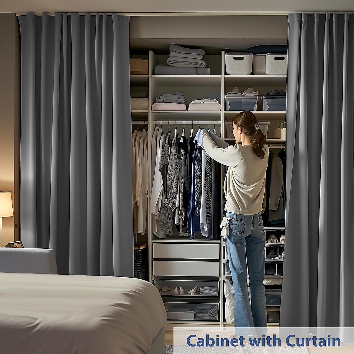cbsroro Room Divider Curtains Ceiling Curtain Track Sets Blackout Curtains Ceiling Track for Curtain Flexible Track Curtain Extra Wide，W 8.3 x H 7ft 1Panel Grey Curtain and White Track
