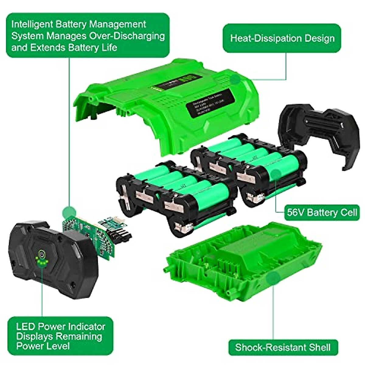 56V 3000mAh Battery Rechargeable for EGO 56V BA2800 BA4200 BA1400, 3.0Ah Lithium Ion Battery Compatible with All Power 56V CS1604 CS1804 CS1403 HT2400 LB6504 LB5804 LB6500 LB4800 PH1400 Tools