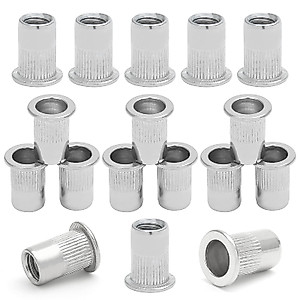 Qjaiune 50PCS 5/16"-18 Stainless Steel Threaded Insert Rivet Nut, 5/16-18UNC Rivnuts Flat Head Rivets, Knurled Nutsert Screws Blind Nut