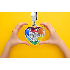 DWJSu Autism Awareness Pandora Charm Puzzle Piece Enamel ASD Bead You Fit Me Perfectly Heart Charms for European Charm Bracelet, (DW-NEW066)