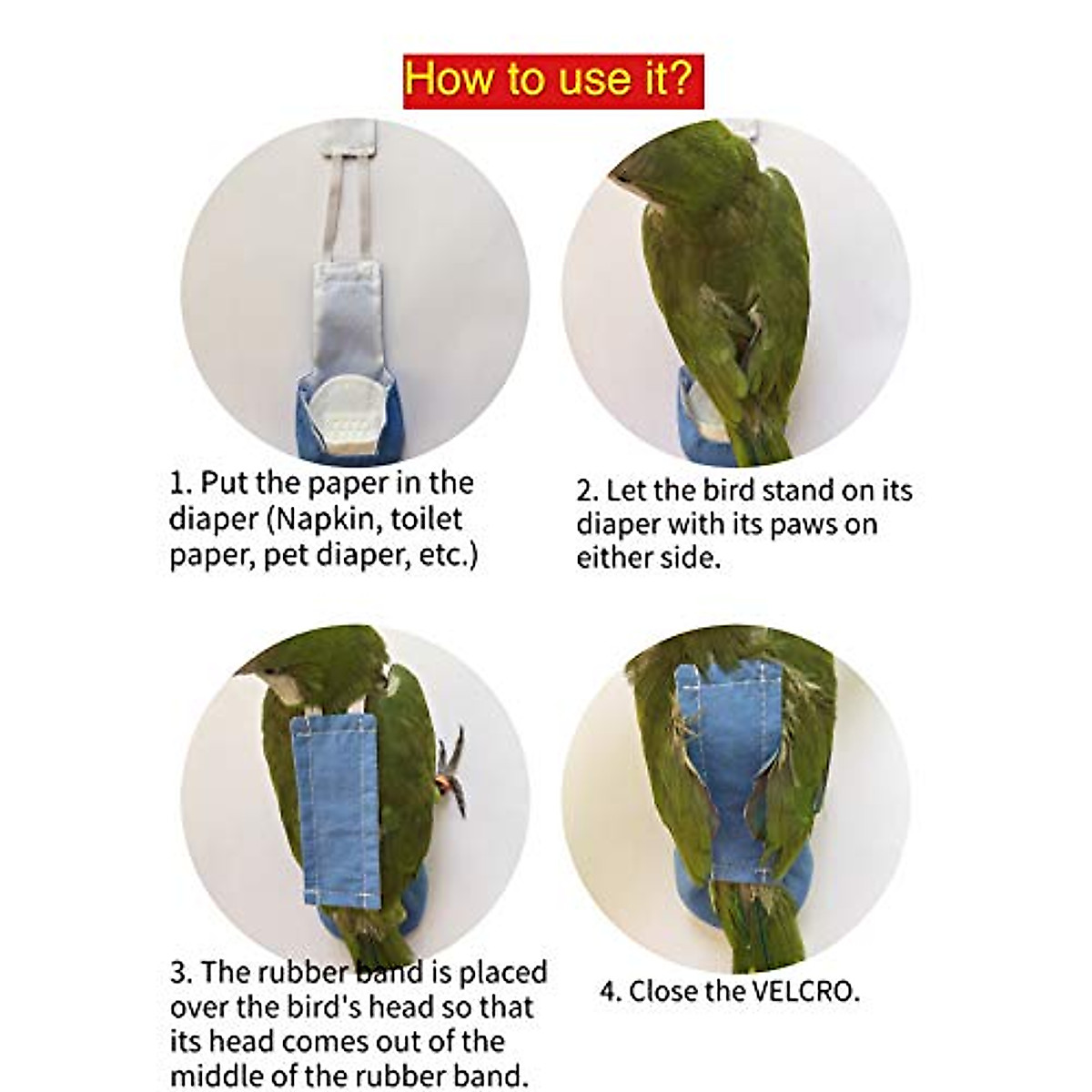 Bird Clothes Parrot Diapers Bird Flight Suits, Reusable Waterproof Diapers pet Bird Supplies Poli(L)