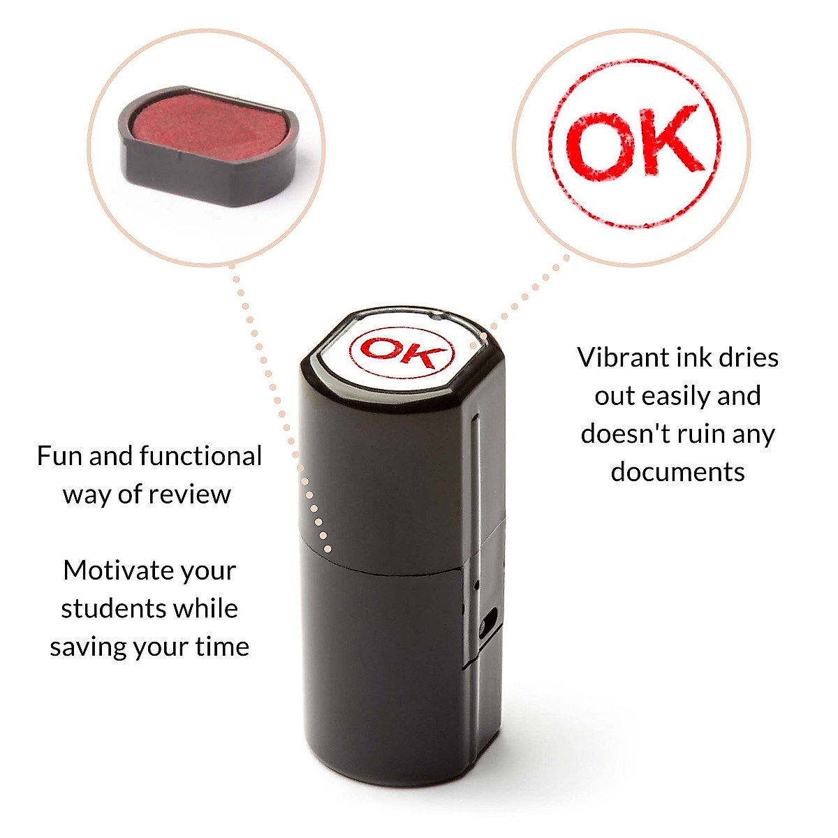 Round Self Inking Rubber Stamps, Copy, Entered, Late, Posted, OK Phrase in Circle Stamper with Vibrant Red Ink (OK)