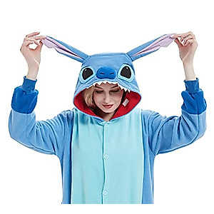 HvnTjvn Adult Onesie Stitch Animal Jumpsuit Unisex One-Piece Pajamas Cosplay Costume Sleepwear for Halloween christmas Women Men S