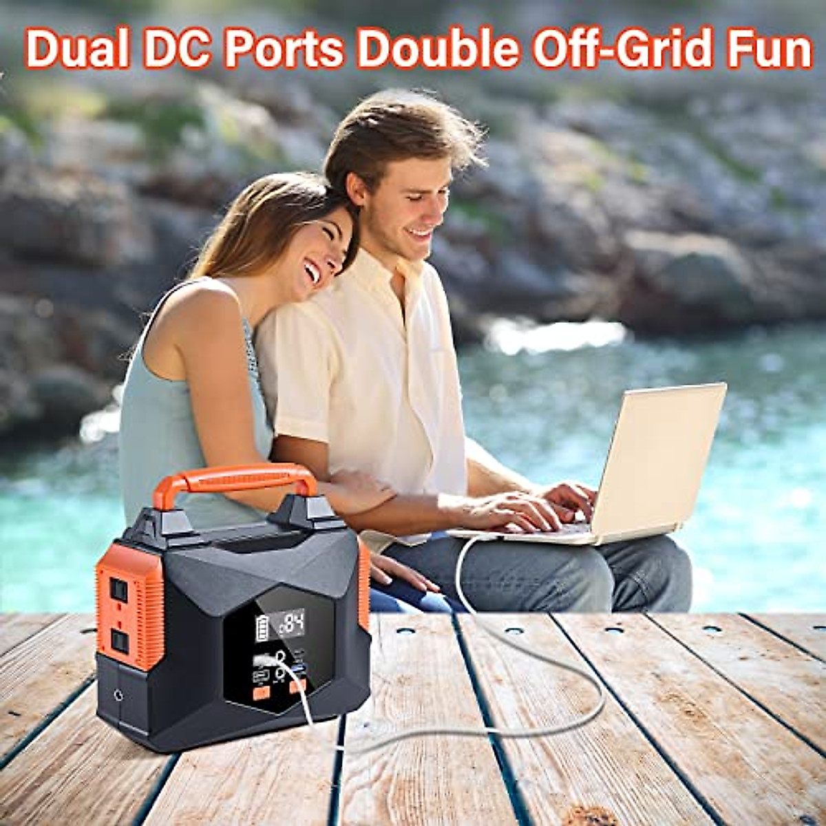 BailiBatt Portable Power Station 150W, 146Wh Camping Solar Generator, Lithium Battery Bank Power Supply with 2 110V/150W (Peak 300W) AC/2 DC/2 USB/ 1 QC 3.0/1 USB-C for CPAP Home Camping Emergency, Orange