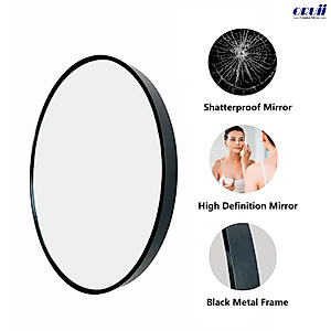 Oruii Black Circle Mirror, 20 inch Round Mirror, Wall Mirror Circular, Black Bathroom Mirror, Round Wall Mirrors for Living Room, Bedroom, Bathroom, Washroom, Rustic, Vanity.