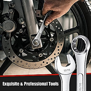 ROCHOOF Combination Wrench Set,33-Piece Chrome Vanadium Steel Wrench Set 12-Point SAE & Metric Wrenches 1/4"-1" and 6-22mm with Rolling Pouch