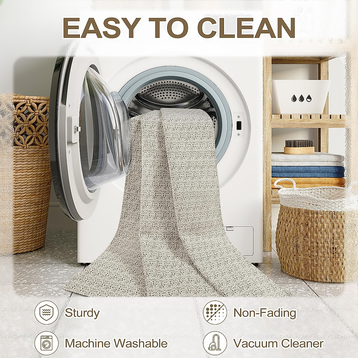 Collive Boho Washable Area Rugs 3x5 Braided Entryway Rug, Farmhouse Woven Carpet Non Slip Kitchen Rugs Rubber Backed Bedroom Rugs Neutral Area Rug Indoor Front Door Rugs for Entrance Bathroom, Tan