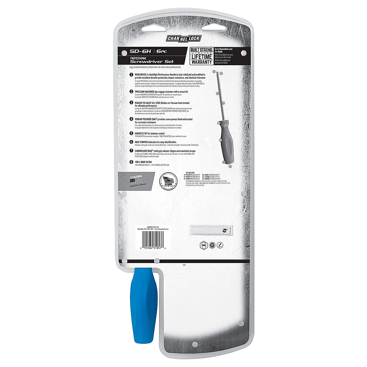 CHANNELLOCK SD-6H 6 Piece Professional Screwdriver Set, Magnetic Tip, Made in USA, Molded Tri-Lobe Grip