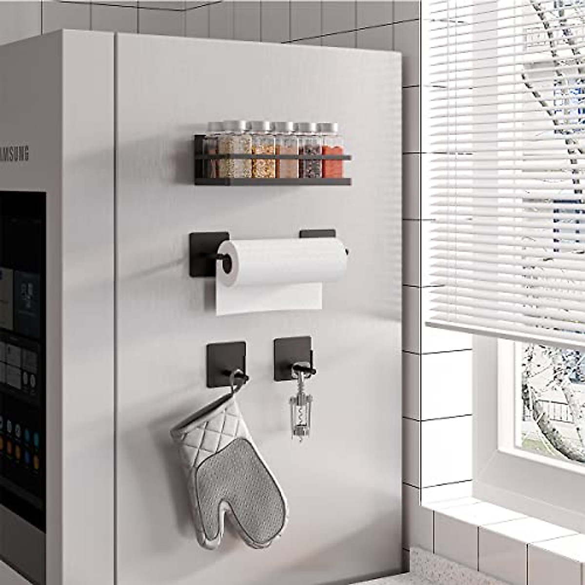 Adjustable Length Magnetic Paper Towel Holder,Magnetic Paper Towel Holder for Refrigerator, Design for Most of The US Paper Towels (Blcak)