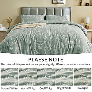 MUXHOMO Duvet Cover Queen Size, Reversible Floral Green Duvet Cover Set with Zipper Closure, 3 Pieces Botanical Patterns Soft Microfiber Bedding Set with 4 Ties (90"x90", 2 Pillow Cases)