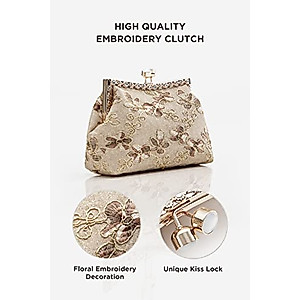 BABEYOND Women's Floral Embroidery Evening Bags Kiss Lock Rhinestone Purse for 1920s Party Prom Wedding