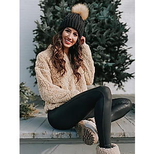 FURTALK Womens Beanie Satin Lined Knitted Beanie with Pom Winter Hat for Women Black