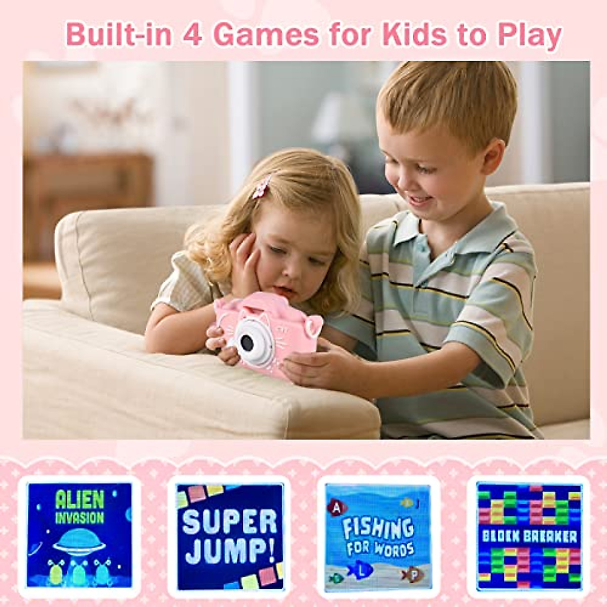 Andoer X8 Mini Kids Digital Camera 1080P 20MP Dual Lens 2.0 Inch IPS Screen Built-in Battery Interesting Games with 32GB Memory Card USB Card Reader Neck Strap Birthday for Boys Girls