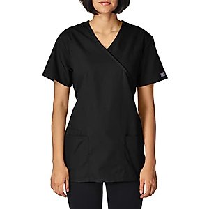 Workwear Women Scrubs Top Mock Wrap Tunic 4801, XL, Black
