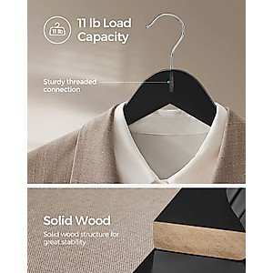 SONGMICS Wooden Hangers, 20-Pack Wood Coat Hangers with Shoulder Notches, Swivel Hook, Non-Slip for Jackets, Shirts, Suits, Black and Silver UCRW02B-20