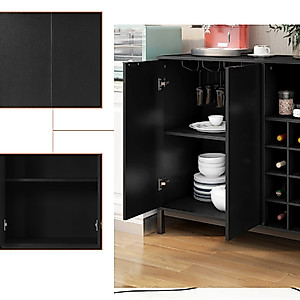 Plebs Home Contemporary Style Sideboards and Buffets, Coffee Bar, Cabinet, Wine, Racks Storage, Server, Dining Console, 34 Inch, Easy Assemble, for Kitchen, Living Room-Black
