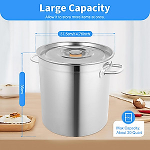 30 Quart Canning Pot Stainless Steel Soup Pot with Lid Large Stock Pot Sauce Pot Deep Cooking Pot Canning Cookware for Home Kitchen Restaurant, 18.5 * 14.17 inch