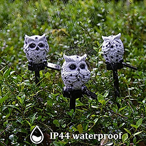 LIGHTSHINE Mini Owl Decor Outdoor Figurine Lights, IP44 Waterproof Solar Pathway Stake Lights, Solar Garden Decorations Lights, Outdoor Decorative Landscape Path Lights (3 Count)