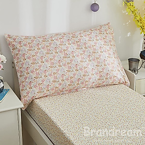 Brandream Vintage Toddler Bedding Set for Girls Pink Floral Comforter Quilt Bedding Bed in A Bag Farmhouse Sheet Set with Pillowcase Adorable Pokla Dot, 4 Piece