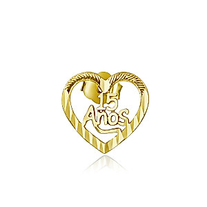 14k REAL Yellow Gold Fancy 15 Quincea?era Heart Stud Earrings (10 x 10 mm)